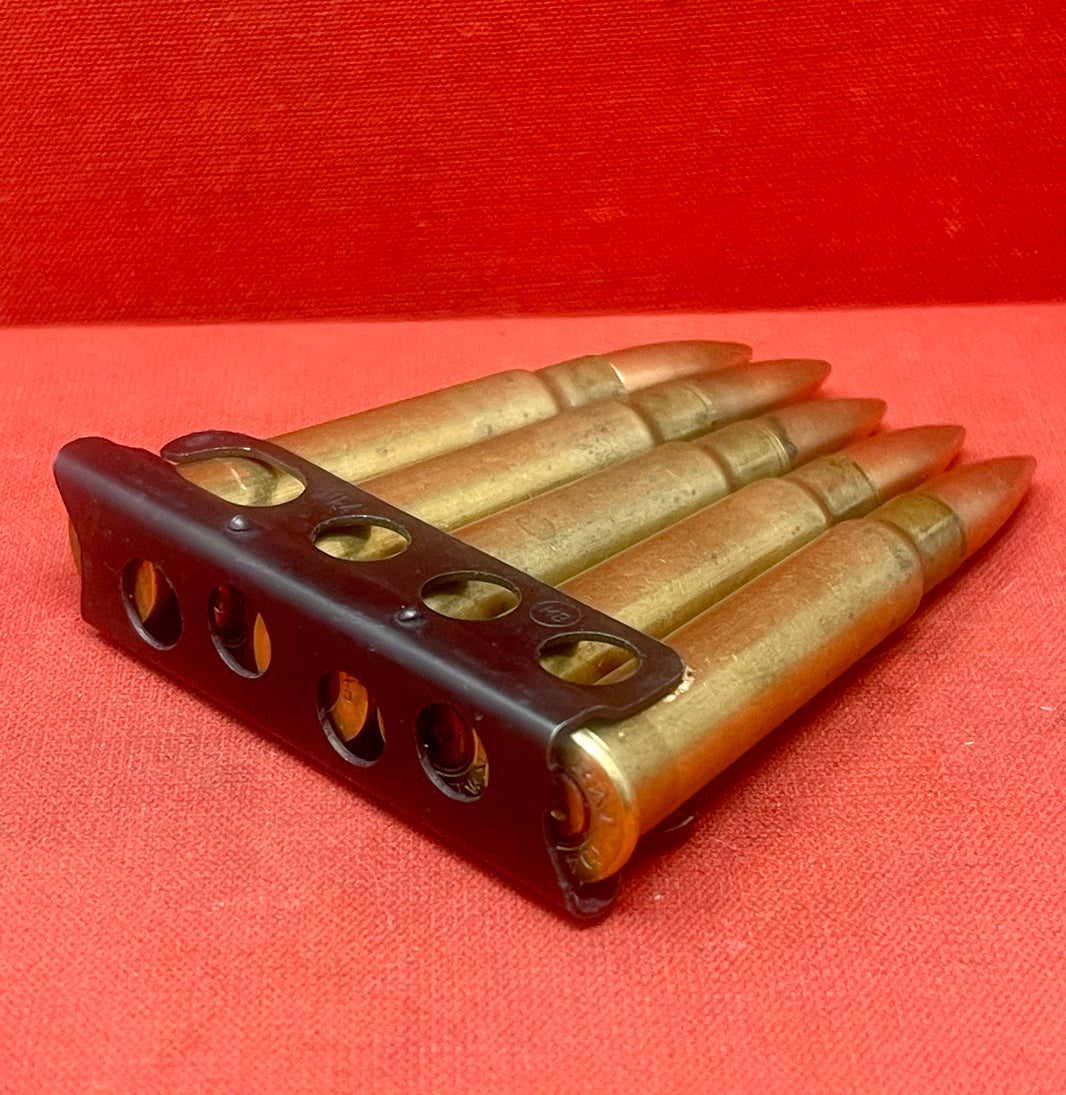 5 X Inert/ Display – .303 Lee Enfield Rounds 1945 In Charger Loading Clip