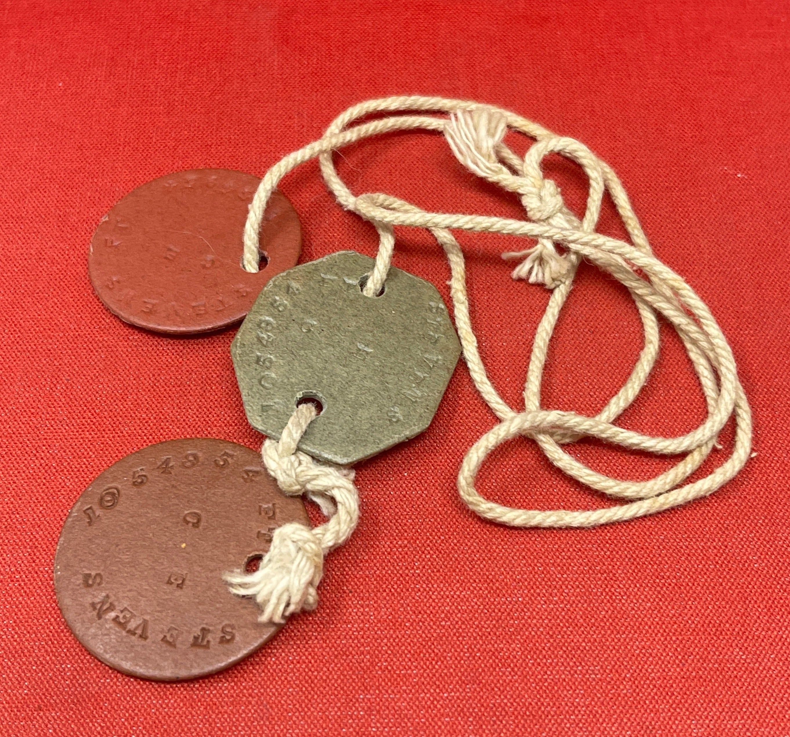 WW2 British Fibre Identity Discs Dog Tags 1054954 F T Stevens C/E