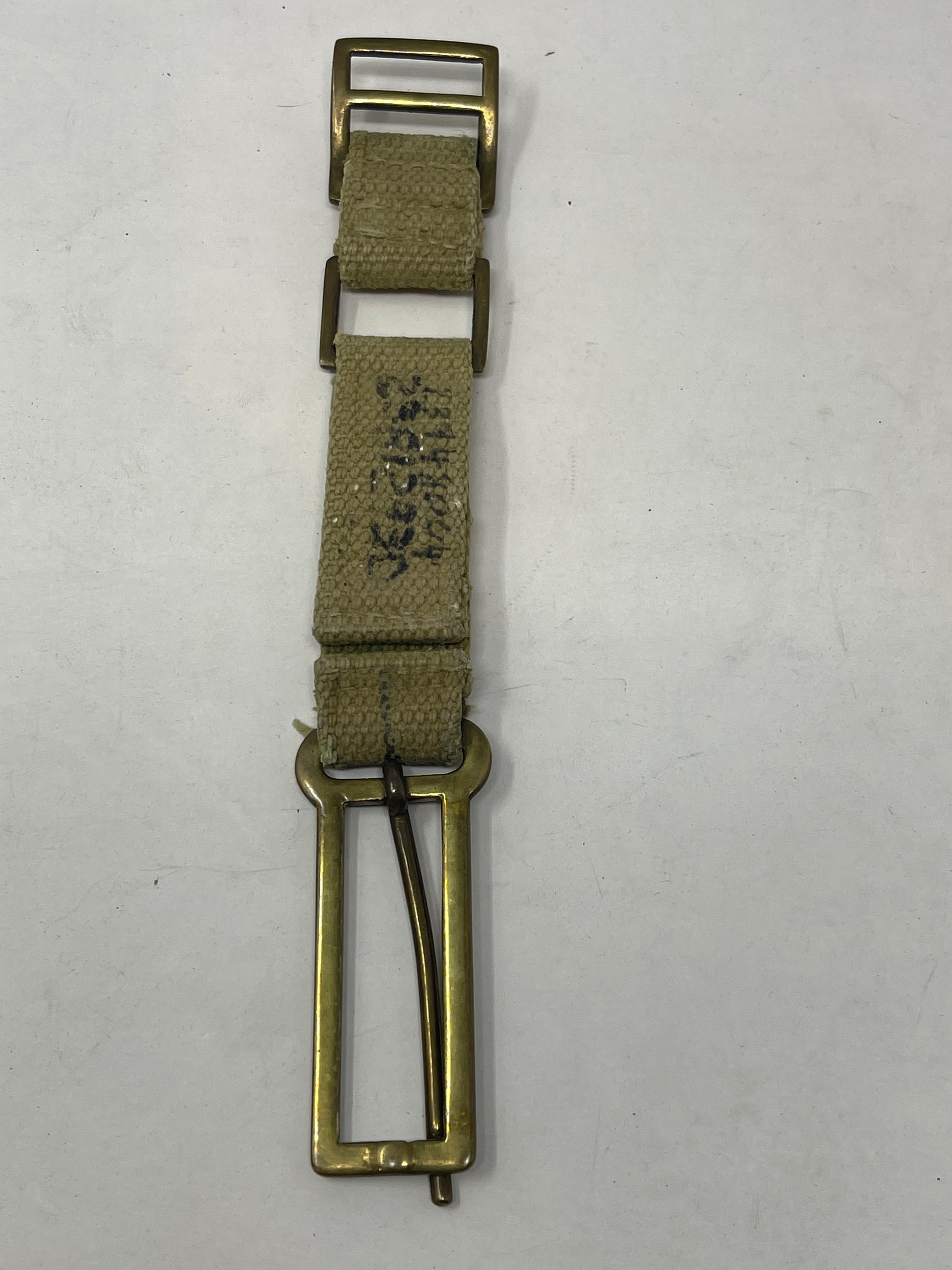 Brace: single equipment brace made of canvas webbing with brass metal ...